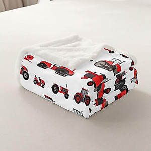 Erosebridal Red Tractor Flannel Blanket Heavy Equipment Truck Sherpa Blanket Kids Boys Girls Teens Harvester Tractor Throw Blanket Construction Excavator Farm Equipment Plush Blanket Baby 30"x40"