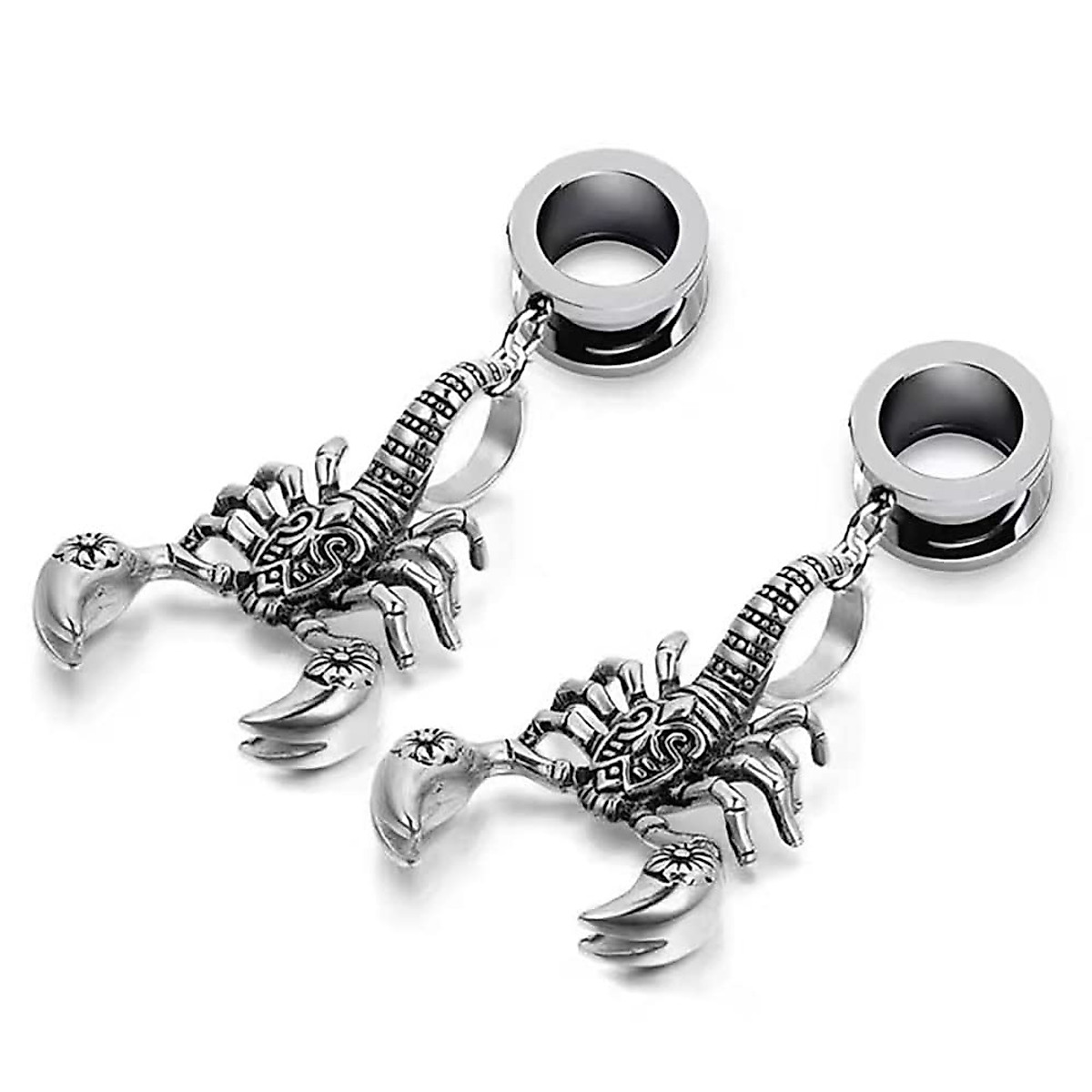 WEGB Scorpion Pendant Ear Plugs，Stainless Steel Tunnel Plug Gauge Earrings for Stretched Ears