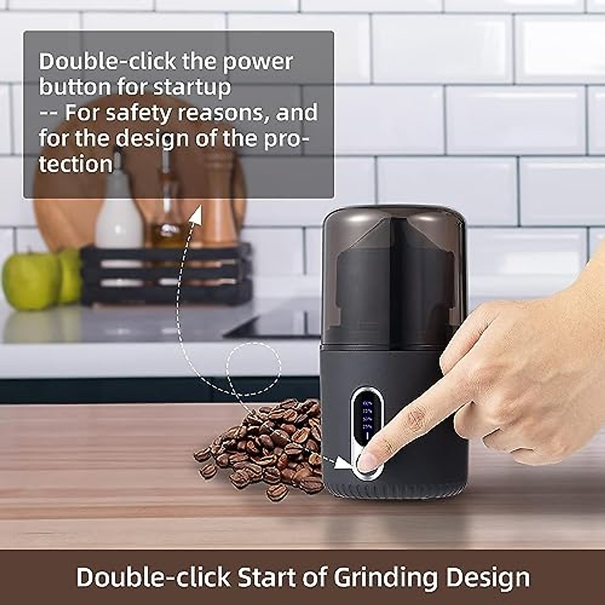 Wireless Coffee Grinder with LED Power, Electric Portable Coffee Bean Grinder with Brush, Herb Grinder, Spice Grinder with Removable Bowl & Spoon and 304 Stainless