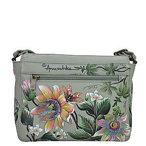 Anuschka Women’s Genuine Leather Medium Flap Crossbody Handbag - Hand Painted Exterior - Floral Passion