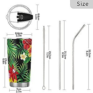ALAZA Tumbler Tropical Flower Stainless Steel Vacuum Insulated Coffee Water Bottle with Lid and Straw Double Walled Travel Mug 20oz for Hot & Cold Drinks