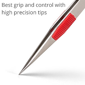 Beaditive High Precision Heavy-Duty Tweezers With Cushion - 4.7" Craft Tweezers for Sewing, Beading & DIY Crafts - Non-Serrated, Fine Point Tips - Stainless Steel Needle Nose Hobby Tweezers