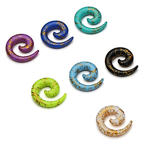 PiercingJ 14pcs Set Mixed 7 Colors UV Acrylic Spiral Snail Tapers Plug Sizes 14G-3/4 Taper Ear Stretching Kit Ear Gauges Plugs Kit