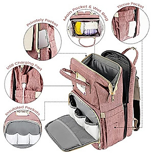 HOTBEST Diaper Bag Backpack, Diaper Bags, Multifunction Waterproof Travel Essentials Diaper Bag with USB port, Newborn Registry Shower Gifts, Unisex and Stylish(Pink)