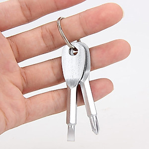 MJIYA Pocket Screwdriver, Keychain Screwdriver Dual-purpose: Flat Head Screwdriver & Small Phillips Head Screwdriver Set, Mens Keychain Tool, Screwdriver Gadgets (S, Silver)