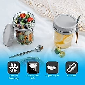Overnight Oats Mason Jar with Lid and Spoon| 10 OZ| Multi Purpose| Airtight Seal Container with Measurement Marks (Gray)