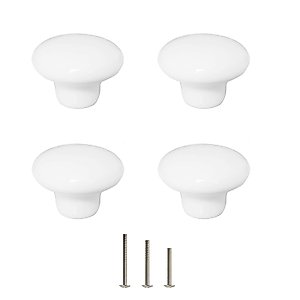 OctinPris 4X White Door Knob Cabinet Retro Round Ceramic Drawer Cupboard Kitchen Dresser Pull Handle Knobs 32mm/1.25" with 3-Sized Screws
