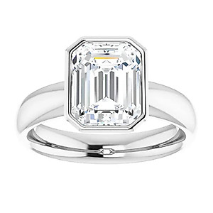 JEWELERYIUM 3.00 Carat Emerald Colorless Moissanite Engagement Ring, Wedding Bridal Ring, Eternity Sterling Silver Solid Diamond Solitaire Bezel Anniversary Promise Ring for Her (7.5)