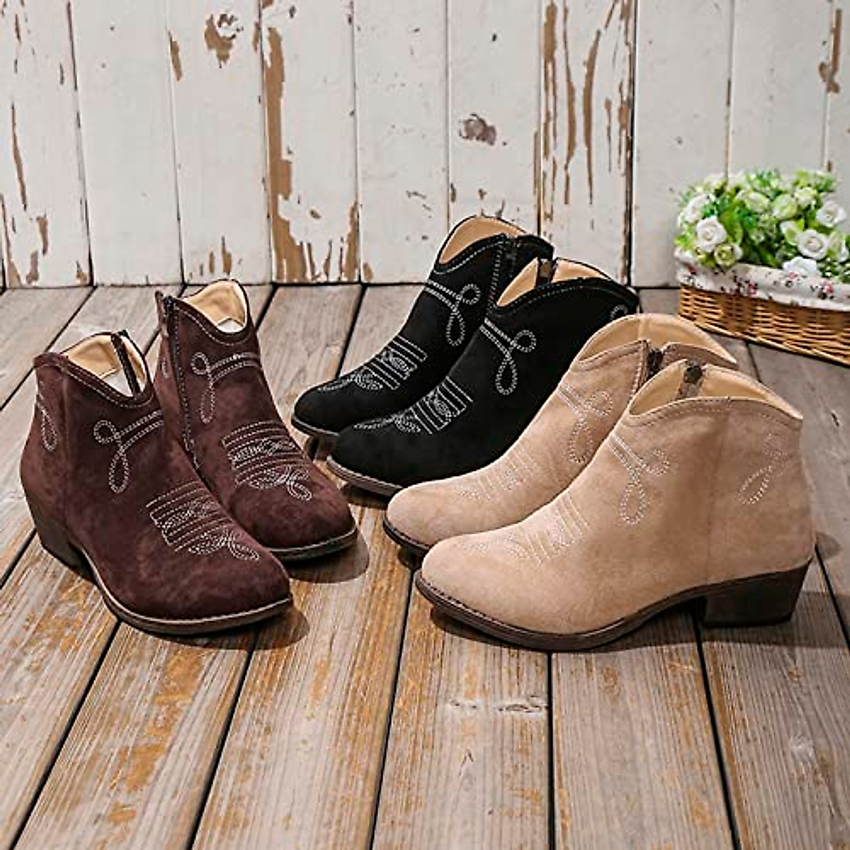 leather & suede winter boots square heel nude short comfortable thick heel suede short boots high heel casual rhinestone wedge boots