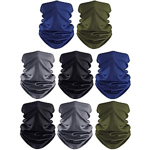 SATINIOR 8 Pieces Colorful Face Coverings Face Gaiters Neck Gaiter Headwear for Outdoor Cycling Fishing (Black, Grey, Blue, White, Khaki, Dark Grey, Navy Blue, Army Green)