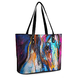 Womens Handbag Watercolor Horse Leather Tote Bag Top Handle Satchel Bags For Lady