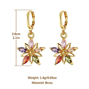 HZMAN 14K Gold Plated Sterling Silver Crystal Flower Earrings for Women Cubic Zirconia Drop Dangle Earring Fashion Earring Jewelry Gift (Colorful Flower)