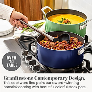 Granitestone 5 Qt Nonstick Enamel Stock Pot with Lid, 10 in 1 Cooking Pot, Soup Pot, Pasta Pot, Rice Pot, Oven and Dishwasher Safe, Non Toxic…