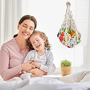 TRASUN Stuffed Animal Hammock Toy Net Plush Toy Hanging Organizer with Macrame Tassels Stuffed Animal Holder Display Corner Boho Large Storage Mesh Net for Playroom Bedroom (40" x 40" x 60", White)