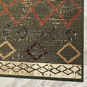 Antep Rugs Alfombras Non-Skid (Non-Slip) 5x7 Rubber Back Bohemian Distressed Moroccan Boho Low Pile Profile Indoor Area Rug (Green, 5' x 7')