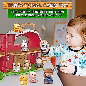 Letapapa Farm Animals Big Barn Toy for 1 2 3 Year Old, Toddler Educational Montessori Toys, Farm Pretend Playset with Barn & Farmer, Christmas Birthday Gift for Toddler Kids 1-3 Years