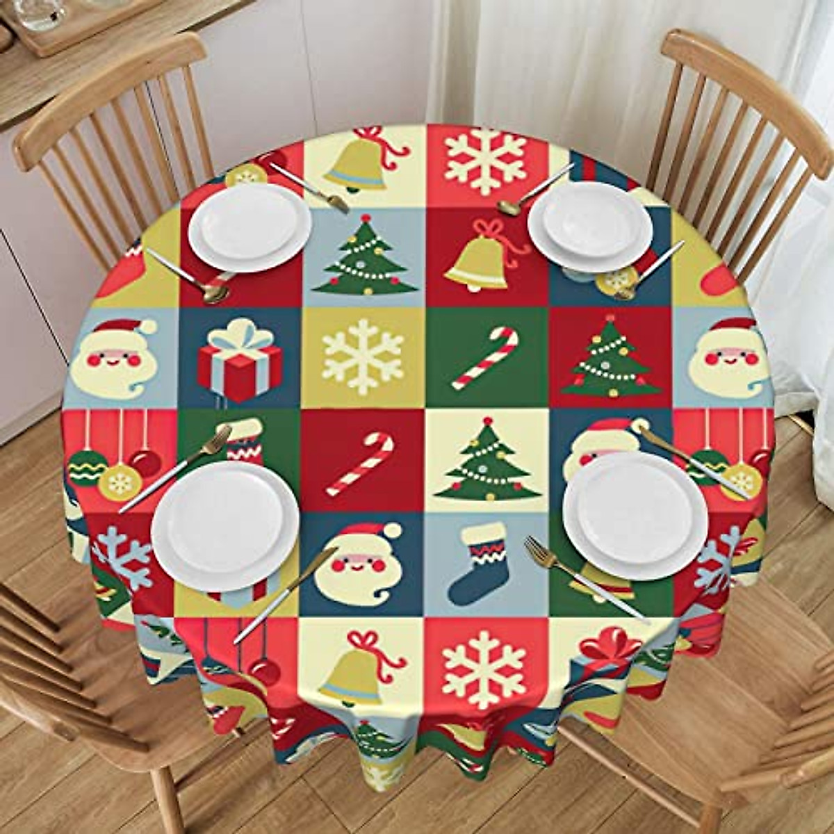 Elightvap Christmas Round Tablecloth 60 Inch, Polyester Lace Tablecloth,Stain Resistance, Water Repellent and Wrinkle-Free for Party Dinning Tabletop Wedding Home Deco