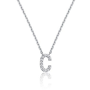 PAVOI 14K White Gold Plated Cubic Zirconia Initial Necklace | Letter Necklaces for Women | C Initial