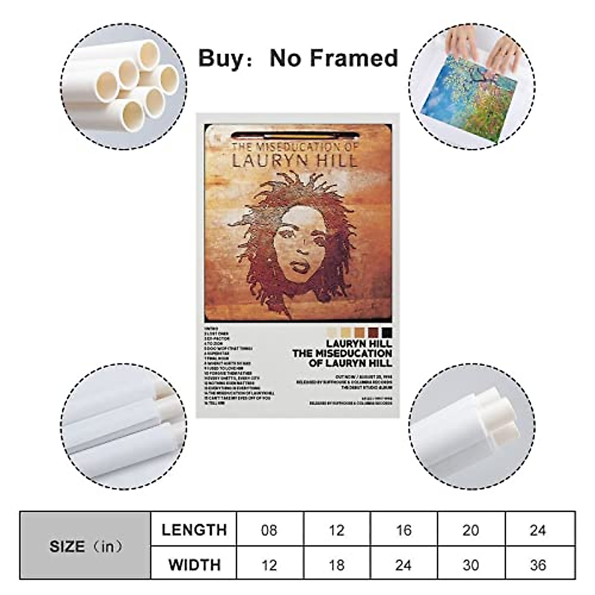 XIAOMB Lauryn Hill Posters The Miseducation Of Lauryn Hill Poster Album Cover Poster for Bedroom Aesthetic Wall Decor Canvas Wall Art Gift 12x18inch(30x45cm)