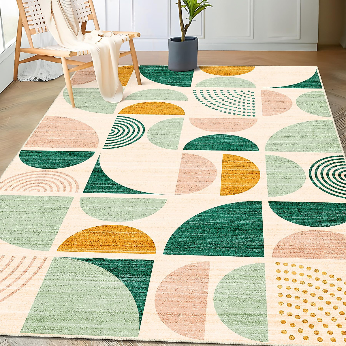 MUJOO Green Rug Boho Washable,3x5 Area Rugs for Bedroom Entryway Living Room Bedside,Small Throw Floor Carpet Non Slip Soft Indoor Modern Abstract Sage Green