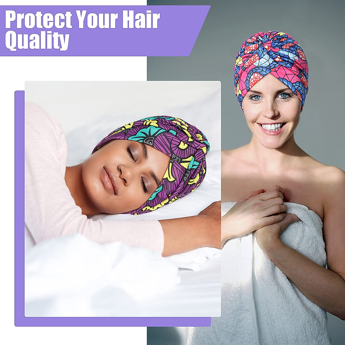 Geyoga 4 Pieces African Women Turban Cap Headscarf Women Turban Cap Stretch Twisted Headwrap (Twisted Cap)