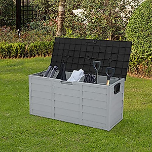 DUGGO 75 Gallon Resin Deck Storage Box Waterproof Large Indoor Outdoor Lockable Storage Container with Handle and Wheels for Patio Furniture Cushions, Toys and Garden Tools