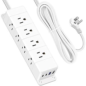 30W USB C Power Strip Surge Protector,Ultra Thin Flat Plug Power Strip 4 Side 12 Outlets,PD Fast Charing,2 USB-C, 2 USB-A(4 USB Total 40W),6ft Slim Extension Cord,16 in 1 Desk Power Bar,1200J White