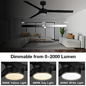 cumilo 60” Large Smart Ceiling Fans with LED Lights Remote,Indoor Outdoor Black Ceiling Fan Controlled by WIFI Alexa App,Quiet DC Motor,6-speed,Dimmable,Modern 3 Blades for Bedroom Living Room Patio