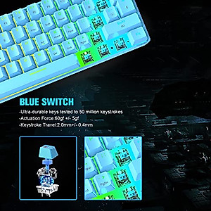 SELORSS ZIYOULANG T60 60% Compact Mechanical Gaming Keyboard RGB Chroma Type C Ergonomic Mini Keyboard UK Layout 12000DPI Gaming Mouse Honeycomb Shell for PC/PS4/PS5/Xbox(Blue Switch)