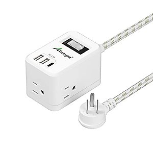 Alitayee Power Strip with USB,Travel Power Strip with 3 Outlets 3 USB Ports(Type-C and 2 Type-A) 5V 3.1A 15.5W Fast Charging,Flat Plug and 5ft Braided Extension Cord for Travel Home Office ETL Listed