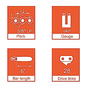 Hipa 6 Inch Chainsaw Chain For Milwaukee M12 Chainsaw Milwaukee Hatchet Remington Branch Wizard 6" Chainsaw Replace R28, 6" Guide Bar, 28 Drive Links, Pitch: 3/8"LP.043" Gauge