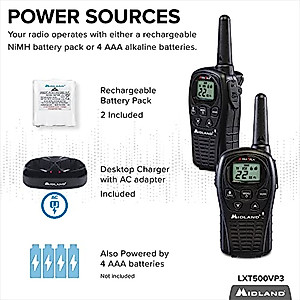 Midland - LXT500VP3, 22 Channel FRS Walkie Talkies with Channel Scan - Extended Range Two Way Radios, Silent Operation, Batteries Included (Pair Pack) (Black)