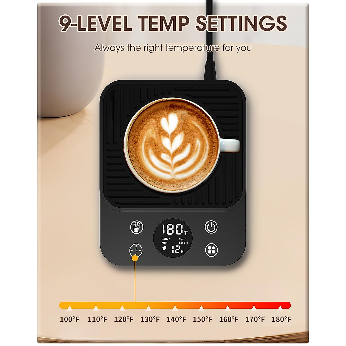 2024 Upgraded Coffee Mug Warmer for Desk, Smart Electric Coffee Warmer, 1H Drink Water Reminder, 4 Mode, 8H Auto Shut Off, 9 Temperature, 12H Timer, Gifts for Women and Men