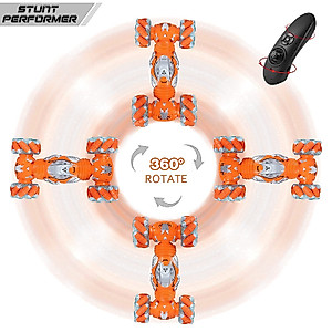 GILI Gesture Sensing Rc Stunt Car with Gravity Sensor, 2.4GHZ,4WD Double Sided Hobby RC Crawlers with Music&Lights for Boys 6-12 Gift Vehicle for 6, 7, 8, 9, 10, 11, 12 Kids Orange