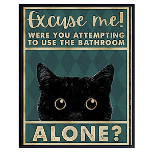 Cat Bathroom Wall Art & Decor - Funny Bathroom Wall Decor - Guest Bathroom - Restroom Sign - Excuse Me Bath Wall Decor - Unique Bathroom Decorations for Women, Kitty, Kitten Fan - Powder Room Wall Art