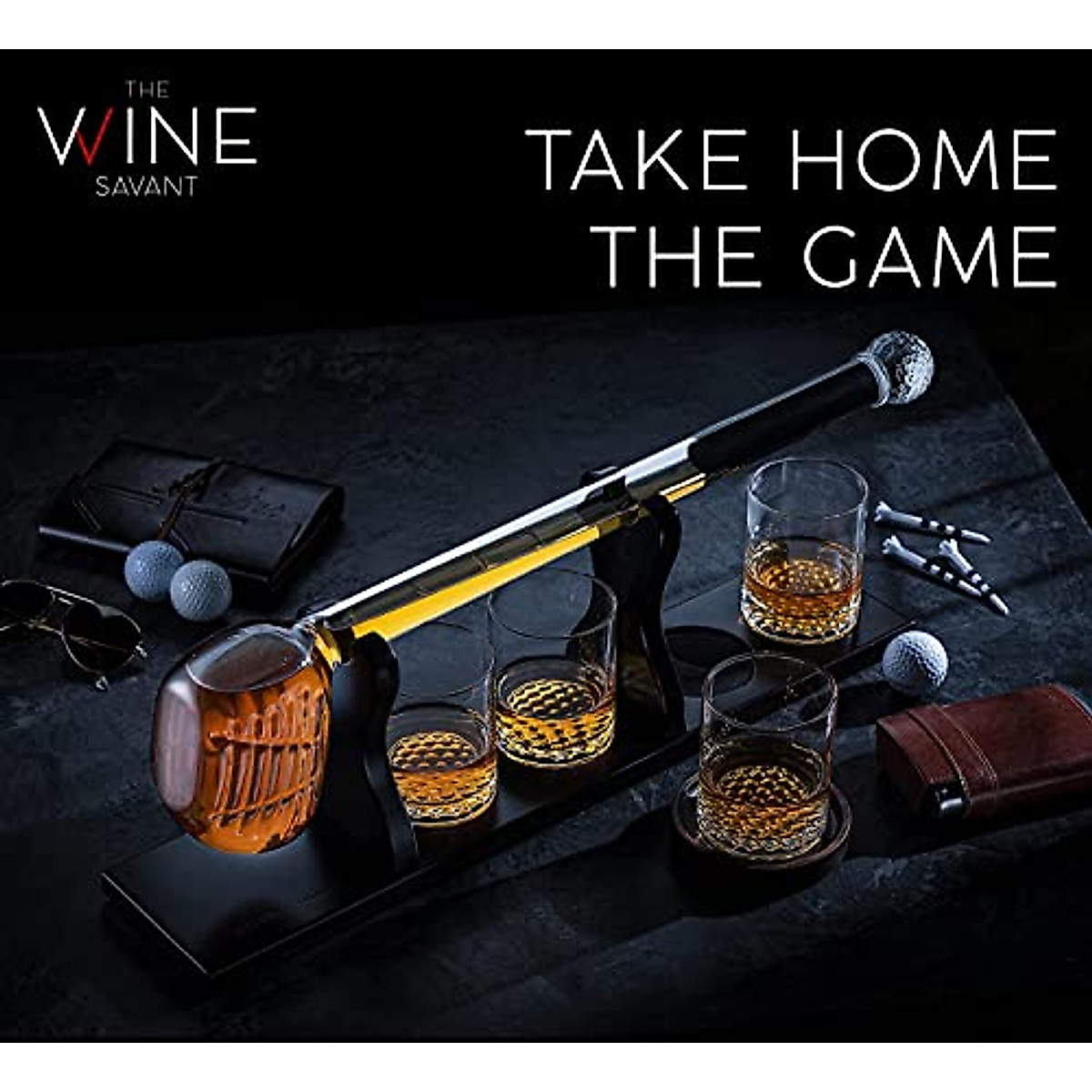 Golf Whiskey Decanter and 4 Liquor Glasses - Decanter & Glass Set - Golf Stick Gifts for Men - Unique Whiskey Decanter Set - Bourbon & Scotch Decanter for Serving Alcohol - Golfer Gifts for Dad