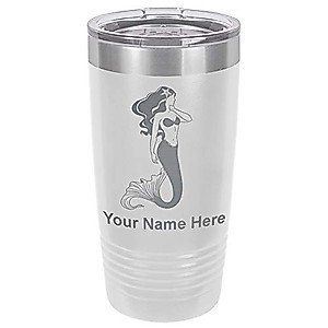LaserGram 20oz Vacuum Insulated Tumbler Mug, Mermaid, Personalized Engraving Included (White)
