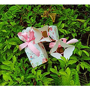 Lontenrea 50 Pcs Floral Pattern Candy Boxes Wedding Birthday Party Favor Gift Box with 50pcs Light Pink Ribbon