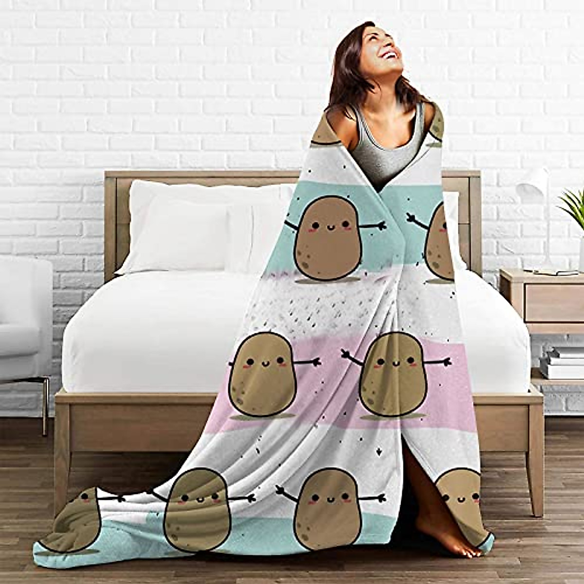 Denruny Cute Potatoes Pattern Printed Throw Blanket, 50"X40" Fleece Blanket for Bed Couch Sofa Traveling