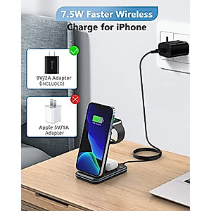 Wireless Charger, 3 in 1 Fast Wireless Charging Station, Wireless Charging Stand Dock 18W Foldable for Apple Watch SE/7/6/5/4/3/2 AirPods 3/2/Pro iPhone 13/12/11/Pro/XS/Xs Max/XR/X/SE/8/8 Plus