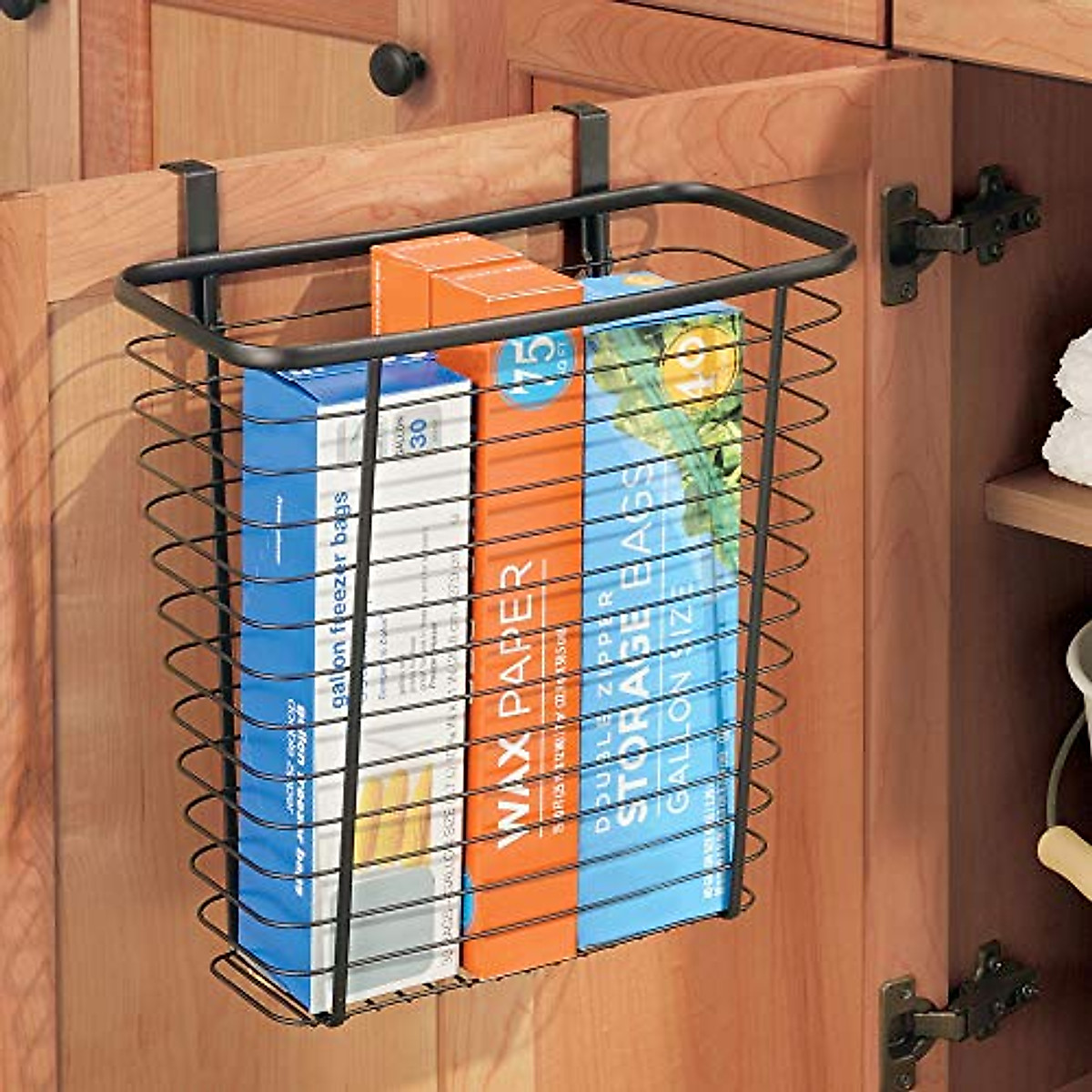 iDesign Steel Over-The-Cabinet Waste Basket or Storage Bin, The Axis Collection, 7.1" x 12.2" x 14.2", Bronze