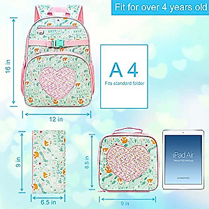 TXHVO 3PCS Kids Backpack for Girls, 16” Preschool Bookbag with Lunch Box, Cute Girl Sequin Backpacks for Elementary School