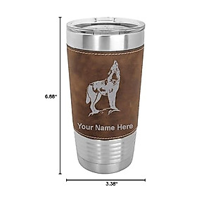 LaserGram 20oz Vacuum Insulated Tumbler Mug, Howling Wolf, Personalized Engraving Included (Faux Leather, Rustic)