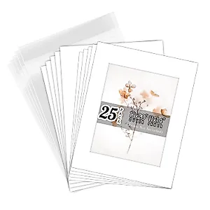 Golden State Art, White Pre-Cut 16x20 Picture Mat for 11x14 Photo with White Core Bevel Cut Mattes Sets. Includes High Premier Acid Free Mats & Backing Board & Clear Bags (25 Kit)