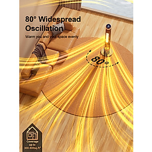 38'' Space Heater, Portable Electric Heater for Indoor Use, 1500W Ceramic Tower Heater with 3D Flame Effect, Adjustable Thermostat, 80° Oscillation, Safety Protection for Office Bedroom Home (Black)