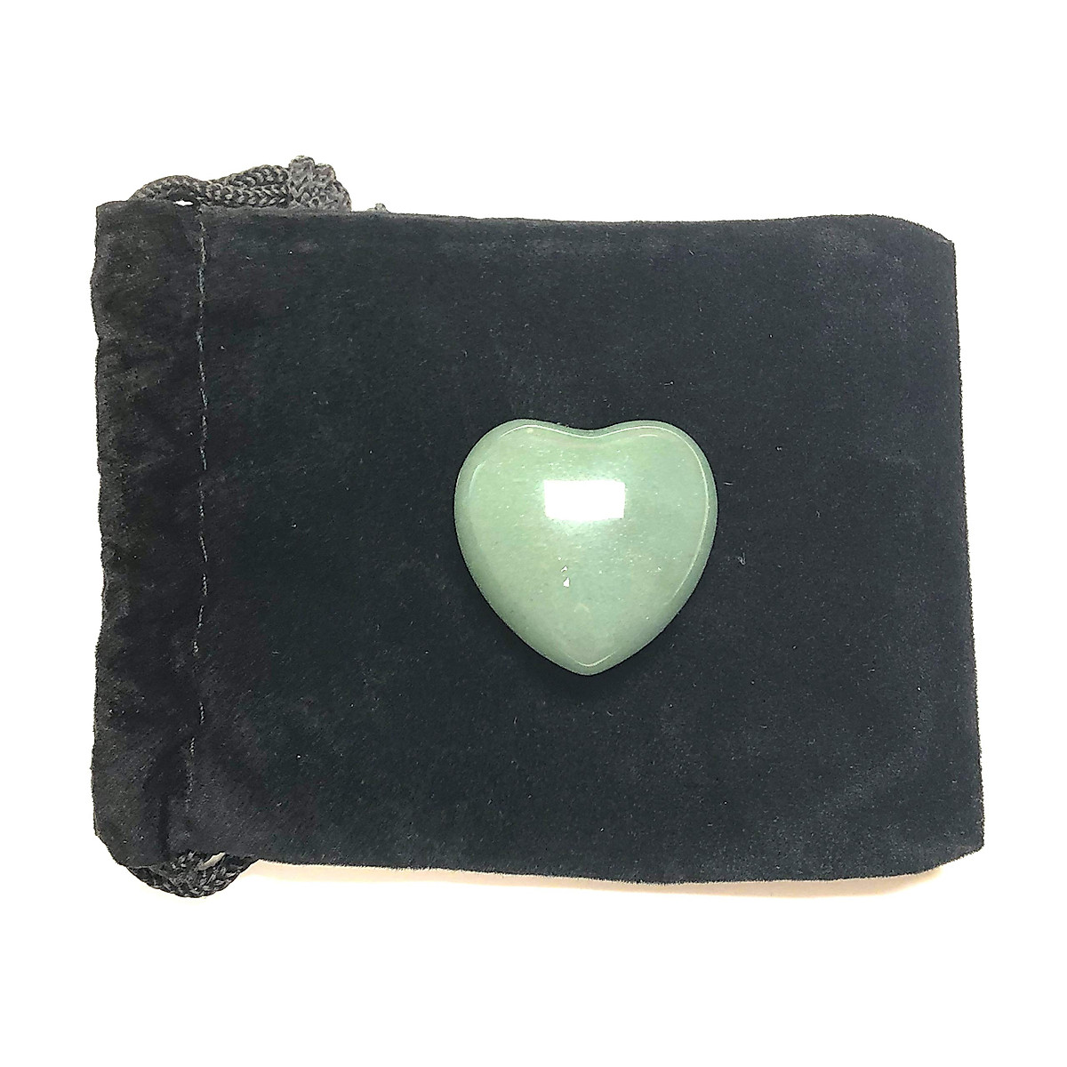 Zentron Crystal Collection 30MM All Natural Polished Pocket Gemstone Crystal Puff Heart and Velvet Pouch (Green Aventurine)