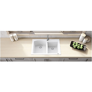 Ruvati 33 x 22 inch Drop-in Topmount Granite Composite Double Bowl Kitchen Sink - Midnight Black - RVG1344BK
