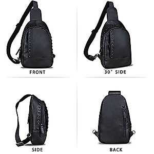 IVTG Genuine Leather Sling Bag for Women Sling Backpack Chest Shoulder Hiking Daypack Vintage Handmade Casual Crossbody Purse (Darkgrey)