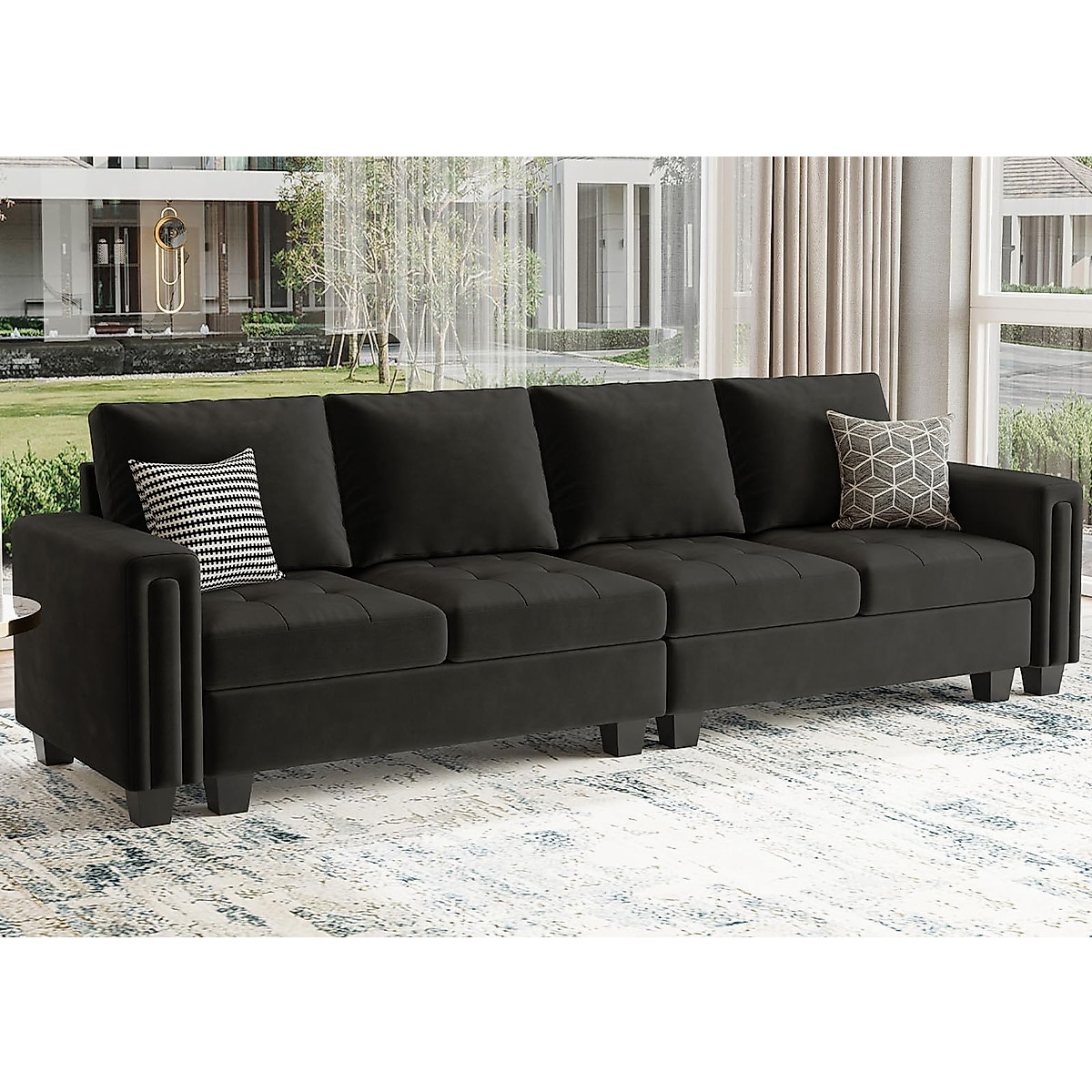 Belffin Velvet Modular 4 Seat Sofa Couch Sectional 4-seat Sofa Couch for Living Room Grey