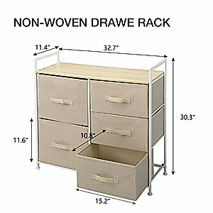 MAXCBD Nightstand Bedside Table Drawer Cabinet Drawer Shelf Organizer Bins Chest W/ 5 Fabric Drawers Tower Storage Unit Lightweight Yet Durable Structure Storage Tower Dresser